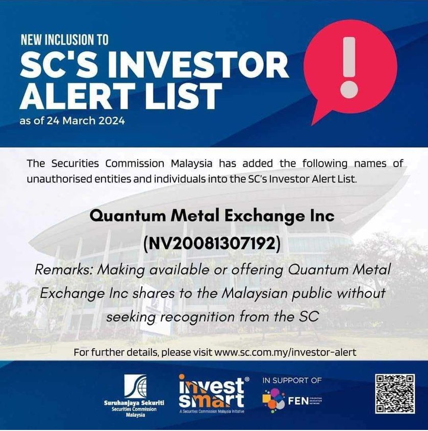 Tiada lesen: SC arah tawaran saham Quantum Metal Exchange Inc kepada ...