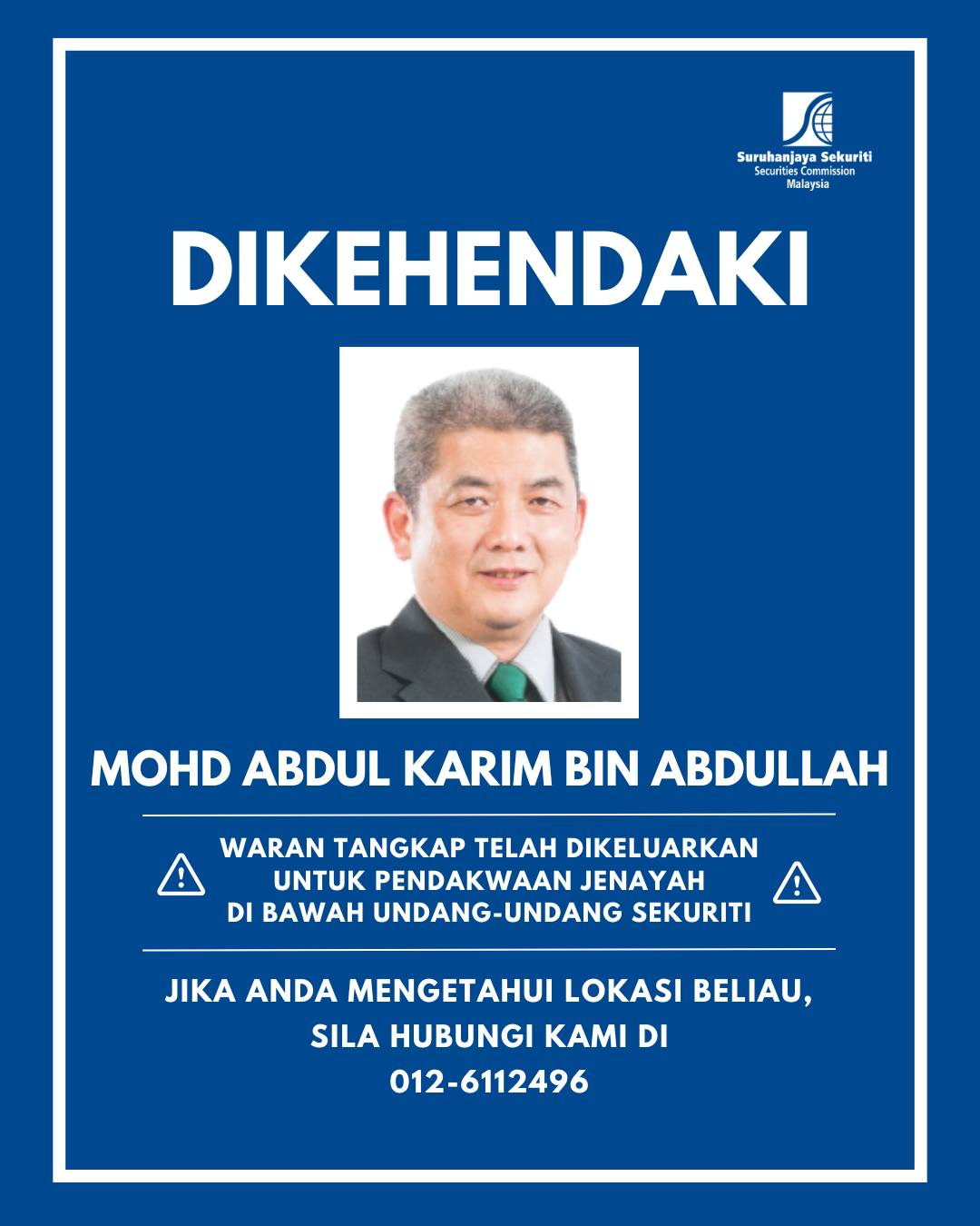 SC Keluarkan Waran Tangkap CEO Serba Dinamik, Datuk Mohd Abdul Karim ...